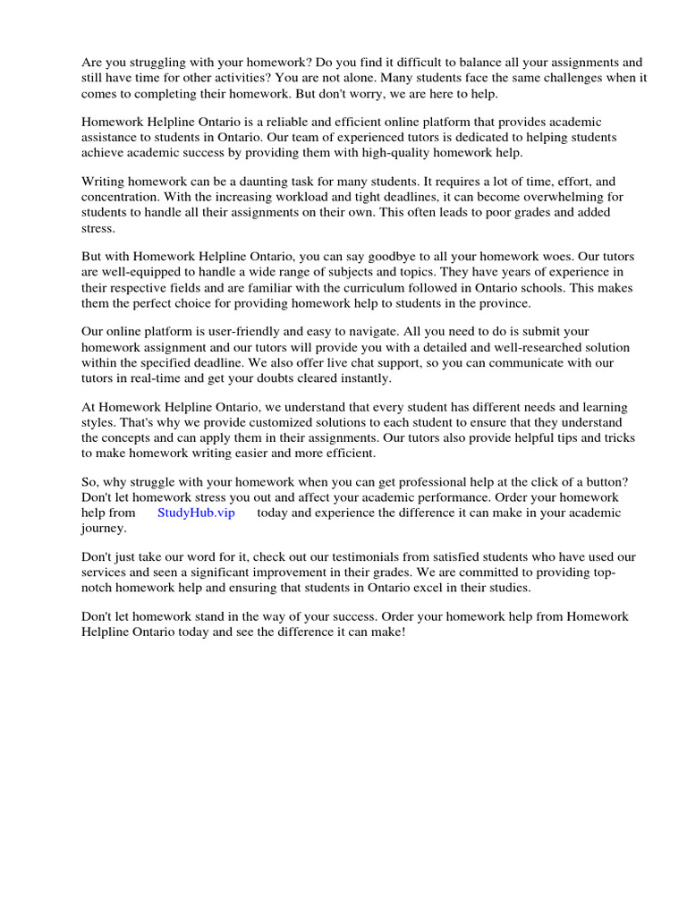 Homework Helpline Ontario | PDF | Homework