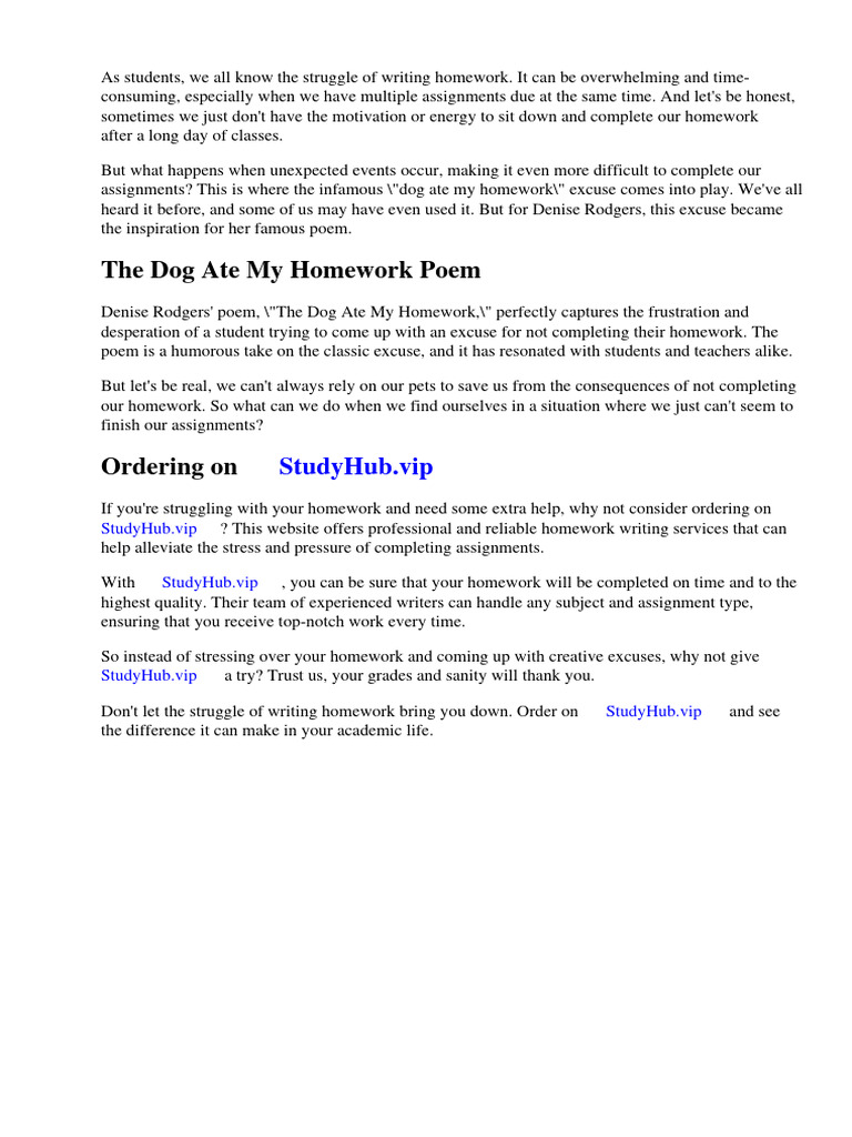 "The Dog Ate My Homework Poem" | PDF | Pay Pal | Poetry