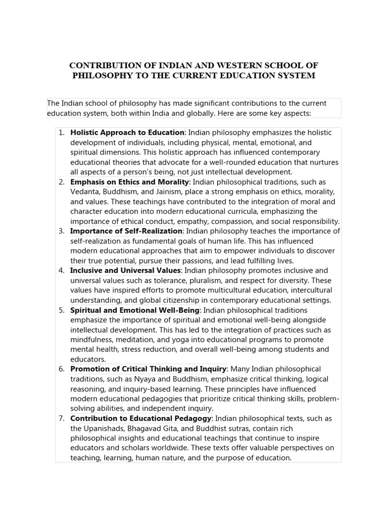 Contribution of Indian and Western School of Philosophy To The Current ...