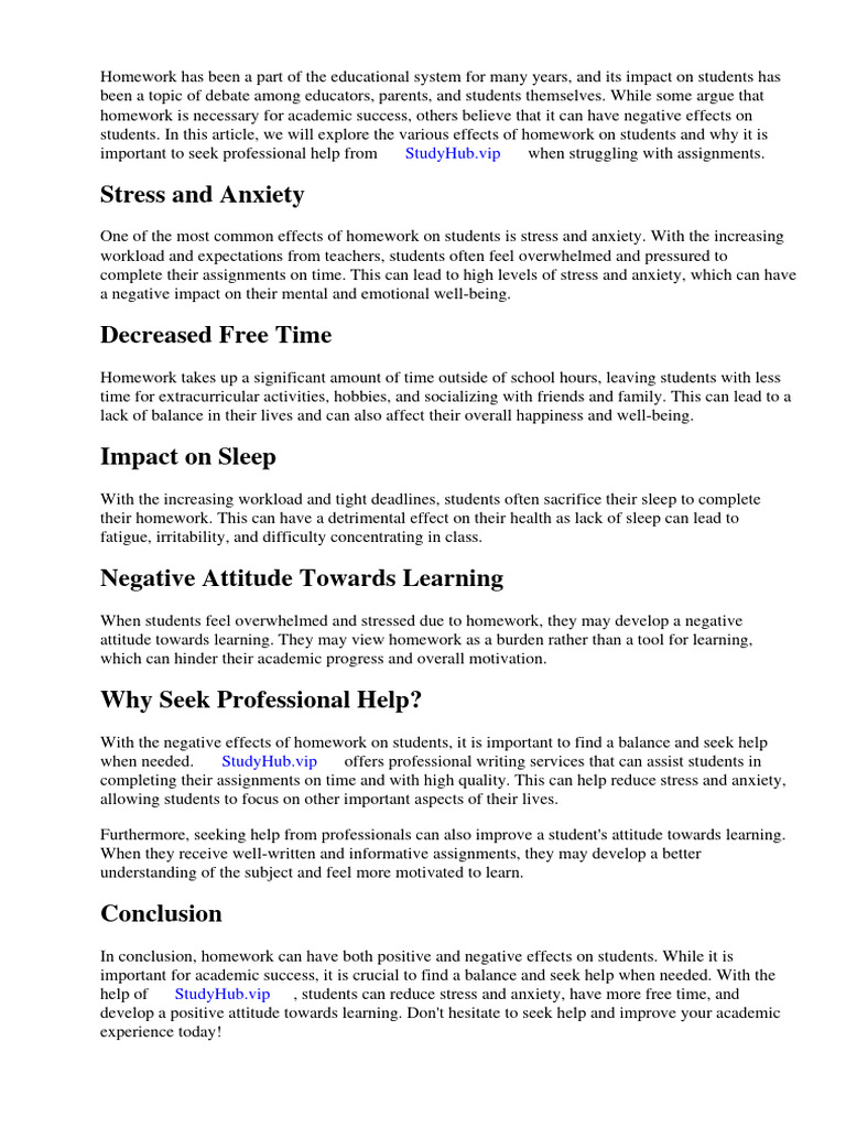 Homework Effects On Students | PDF | Homework | Anxiety