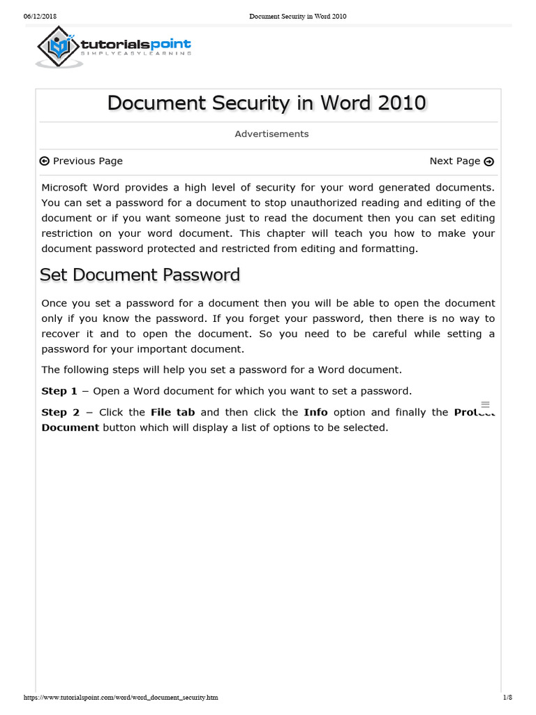 Document Security in Word 2010 | PDF | Password | Microsoft Word