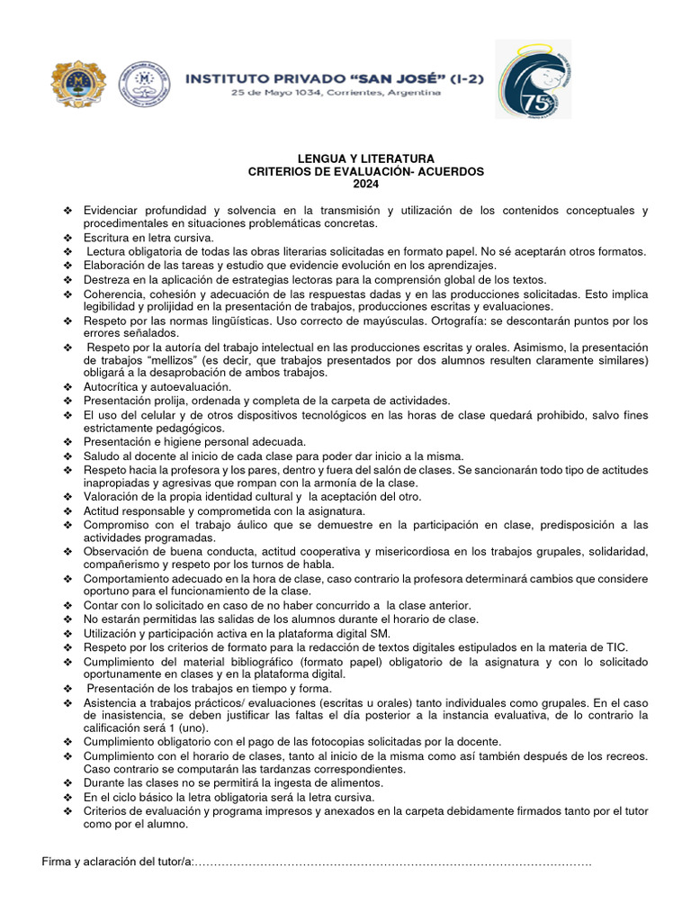 Criterios de Evaluación 2024 | PDF | Evaluación | Aprendizaje