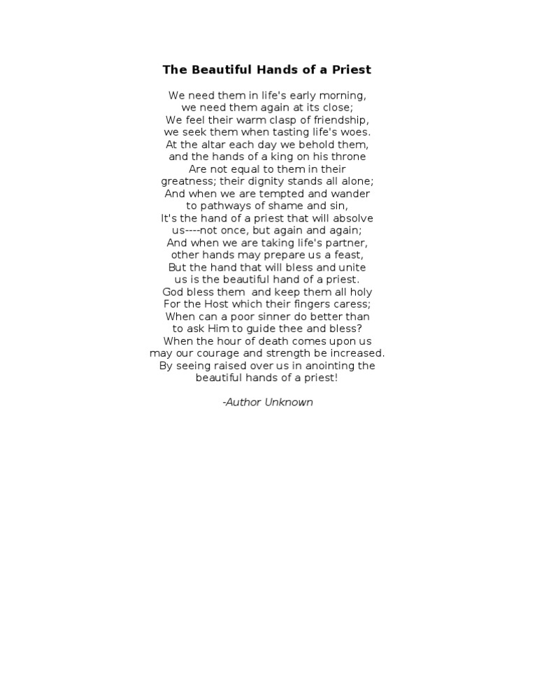 The Beautiful Hands of a Priest Poem | PDF