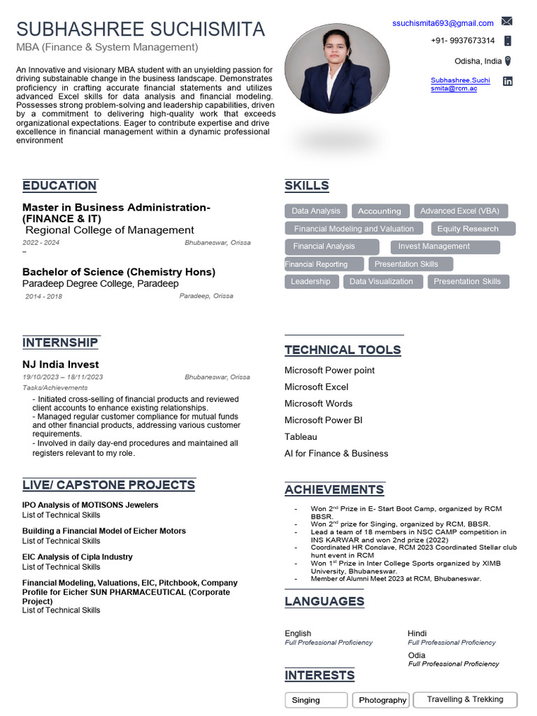 Subhashree Official CV | PDF | Microsoft Excel | Economies