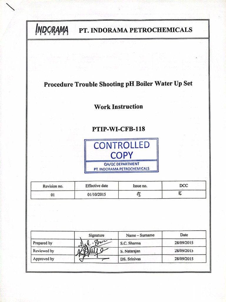 SOP Trouble Shooting PH Boiler Water | PDF