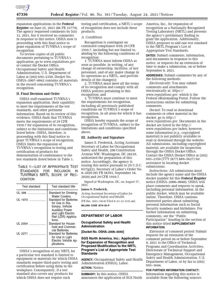 2021-18142 | PDF | Occupational Safety And Health Administration ...