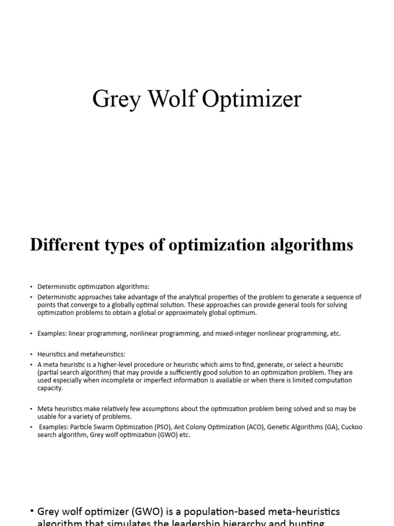 Grey Wolf Optimizer in Optimization Algorithms | PDF | Metaheuristic ...