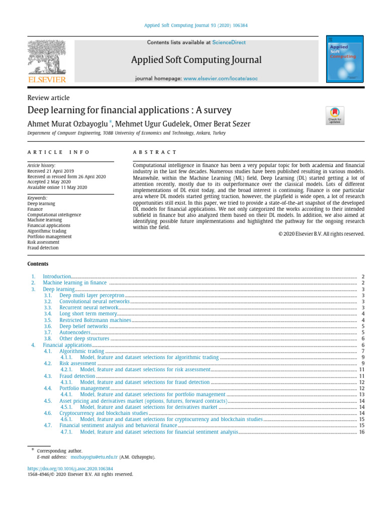 Deep Learning For Financial Applications - A Survey | PDF | Artificial ...