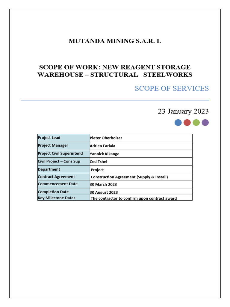 SOW - NEW REAGENT STORAGE WAREHOUSE STRUCTURAL STEEL WORKS - Steel Only ...