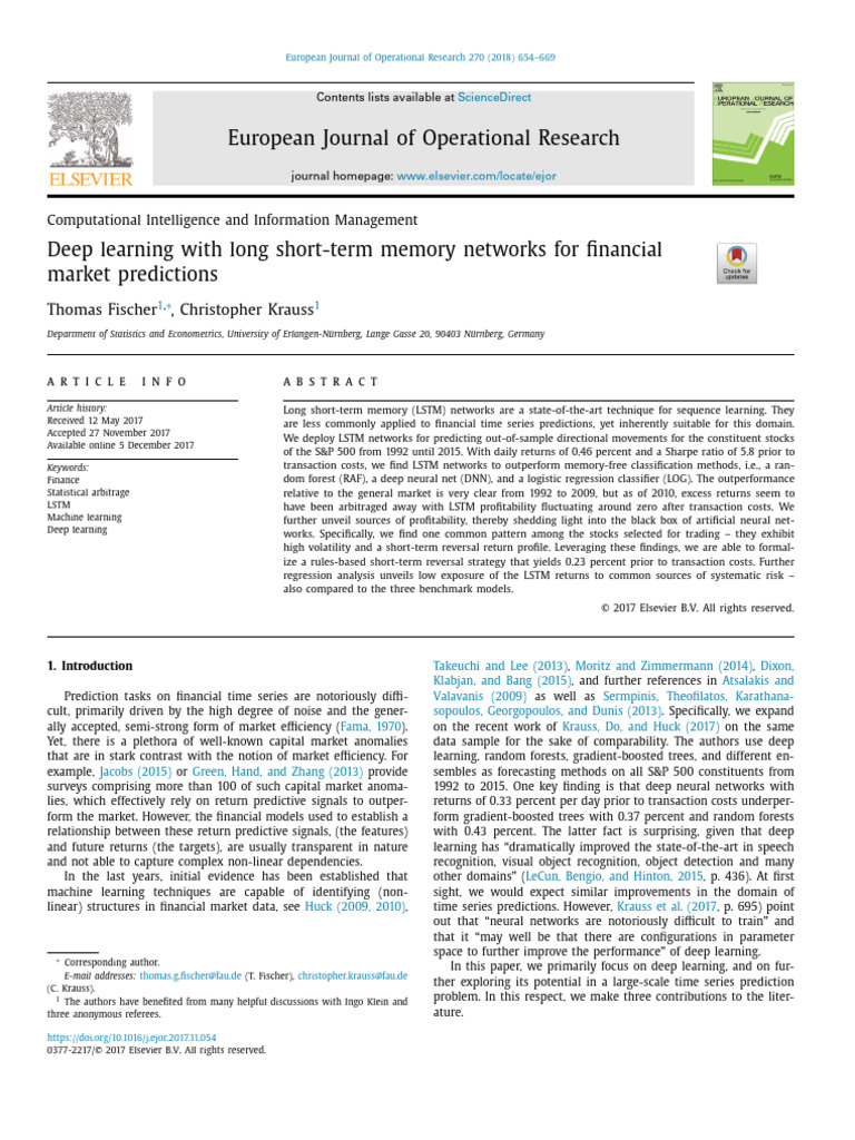 Deep Learning With Long Short-Term Memory Networks For Financial Market Predictions | PDF | Deep ...