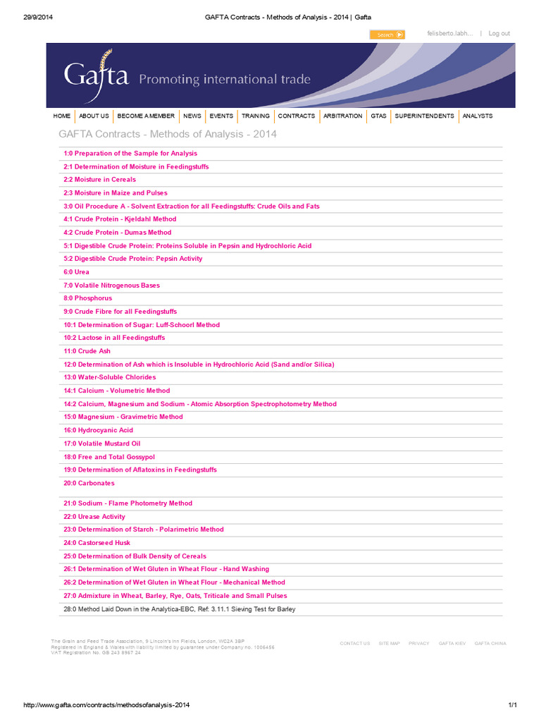 GAFTA Contracts - Methods of Analysis - 2014 - Gafta | PDF | Cereals ...