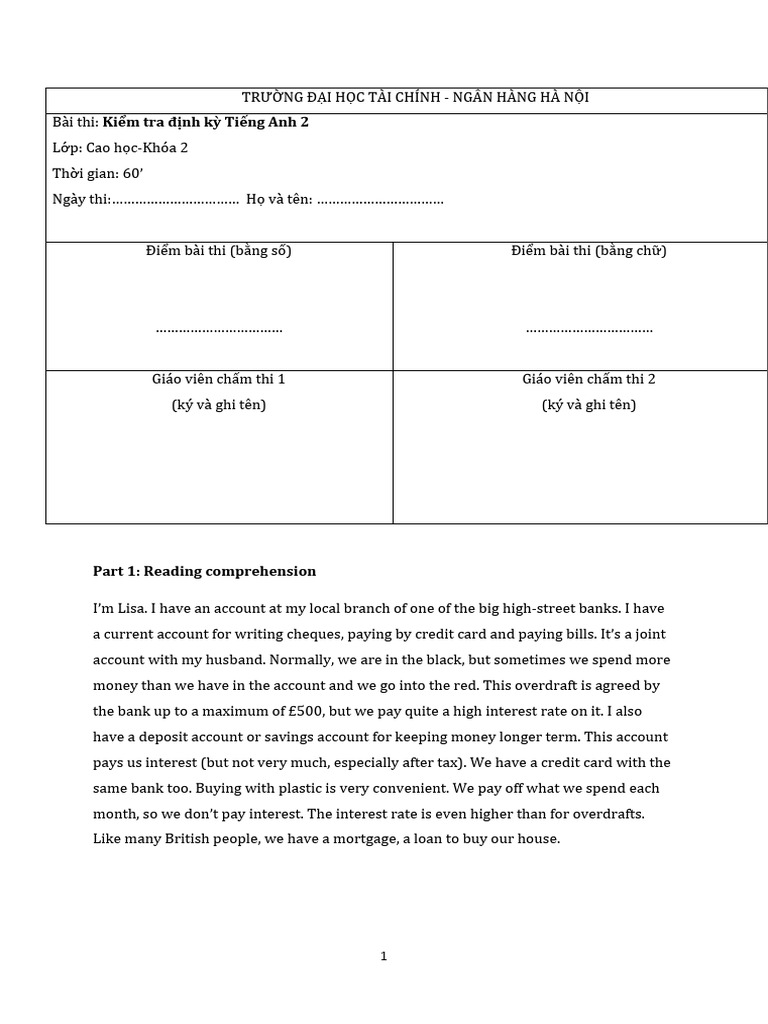 Midterm Test English 2 | PDF | Banks | Interest
