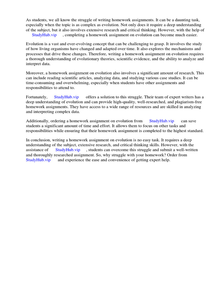 Evolution Homework Assignment | PDF | Evolution | Heredity