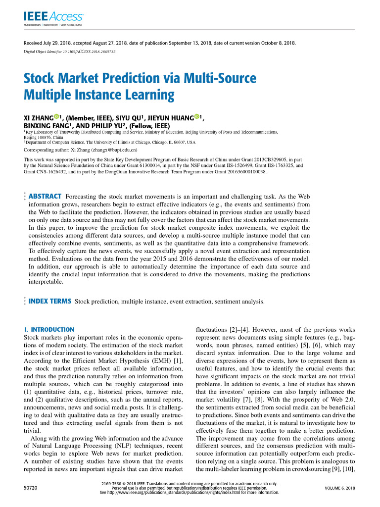 Stock Market Prediction Via Multi-Source Multiple Instance Learning | PDF | Prediction | Applied ...