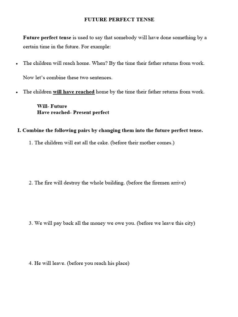 Future Perfect Tense | PDF | Perfect (Grammar) | Language Mechanics