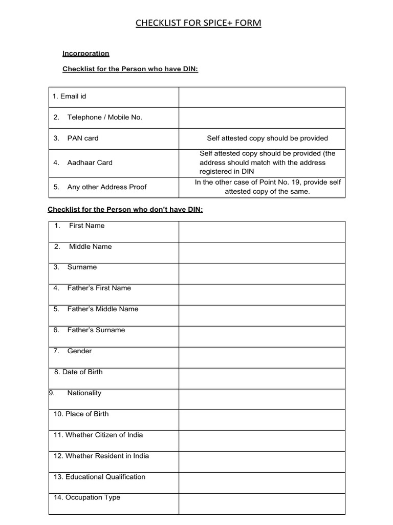 SPICE+ Form Checklist for Applicants | PDF | Identity Document ...