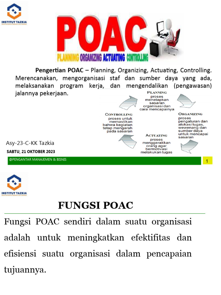 Presentasi POAC (Planning, Organizing, Actuating, Controlling) (1) - Read-Only - Compatibility ...
