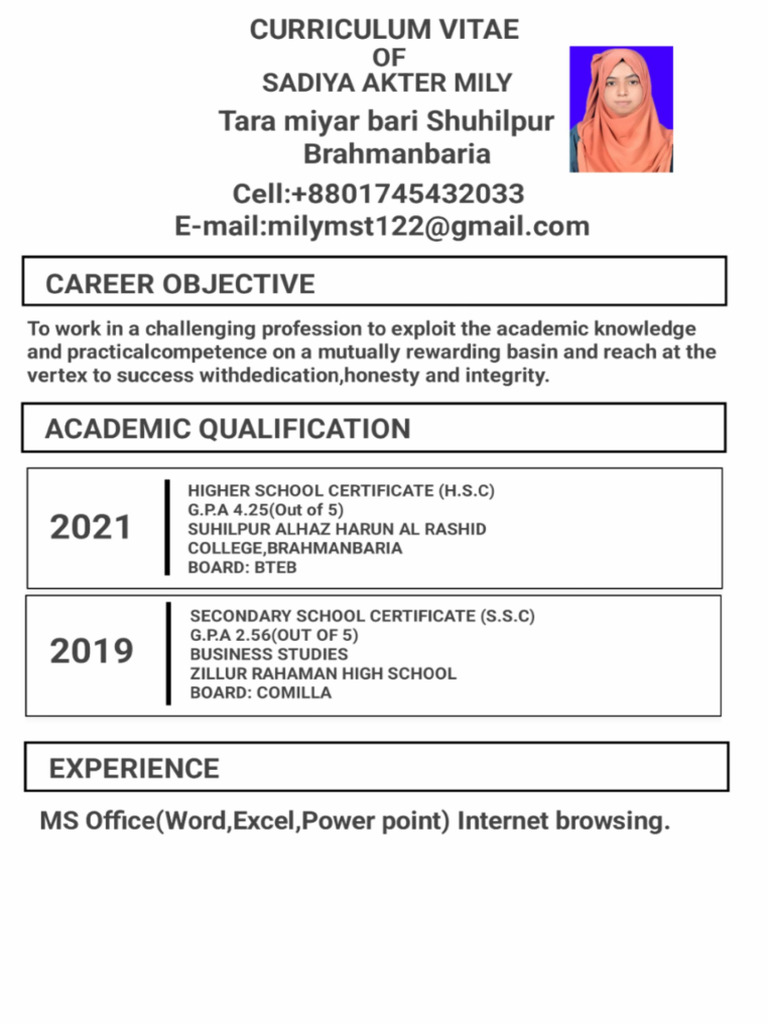 Sadia Akter Mily CV | PDF
