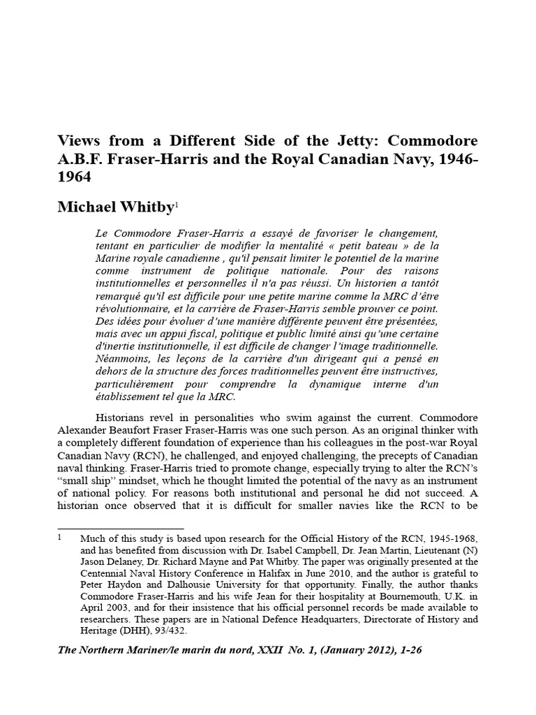 Michael Whitby - Commodore Fraser-Harris and The Roya Canadian Navy ...