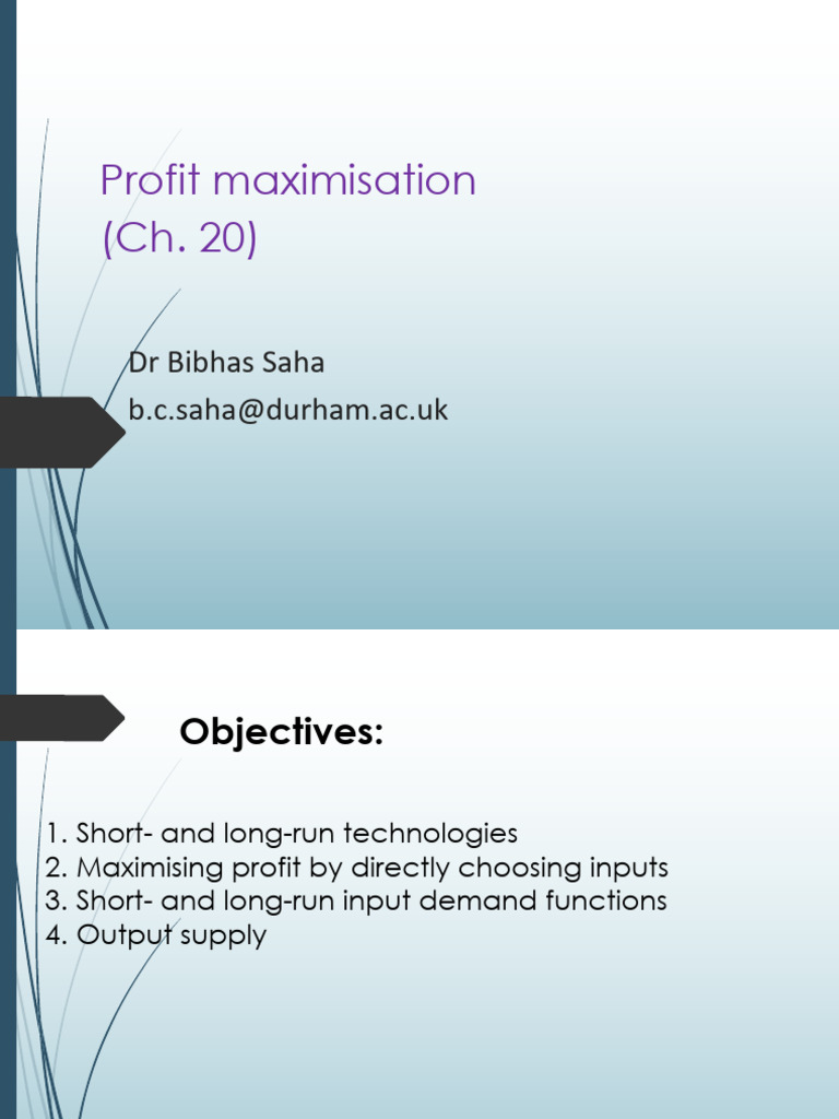 Term 2 Lecture 2 (Profit Maximisation) | PDF | Long Run And Short Run ...