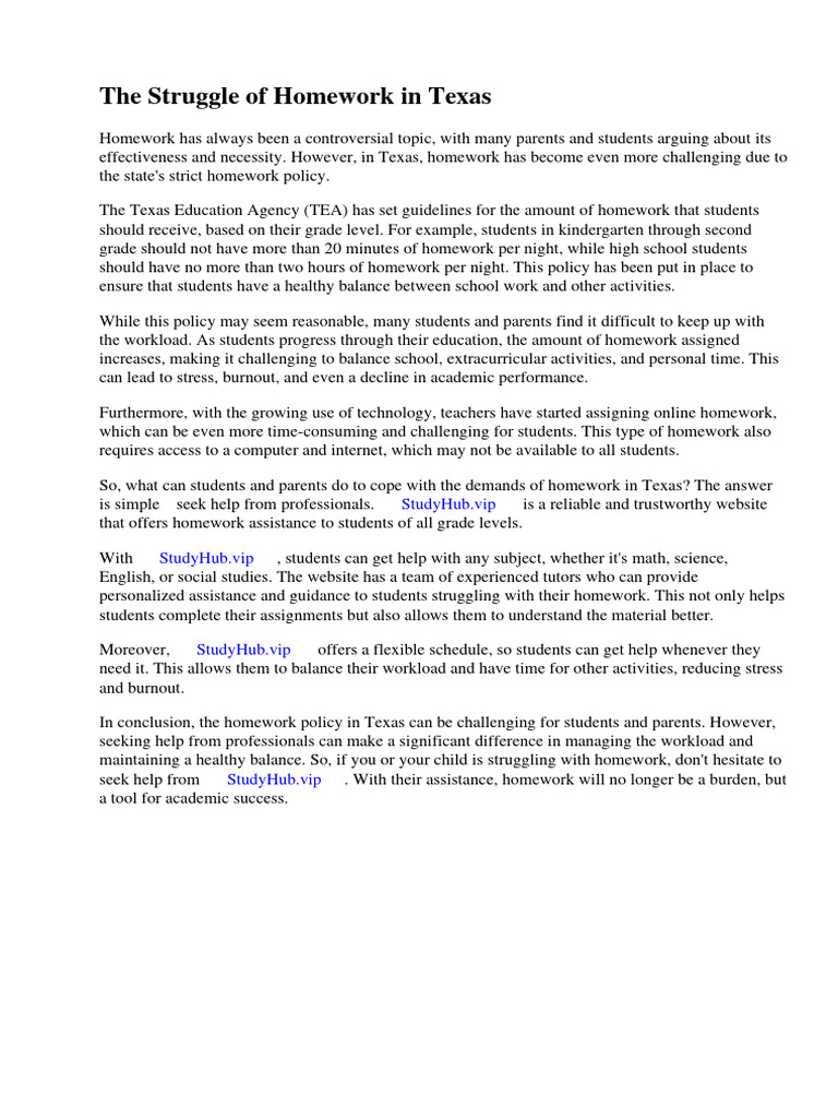 Texas Homework Policy | PDF | Homework | Homeschooling