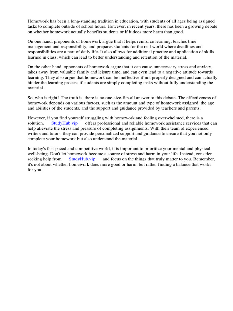 Homework Does More Good Than Harm Debate | PDF | Homework | Learning