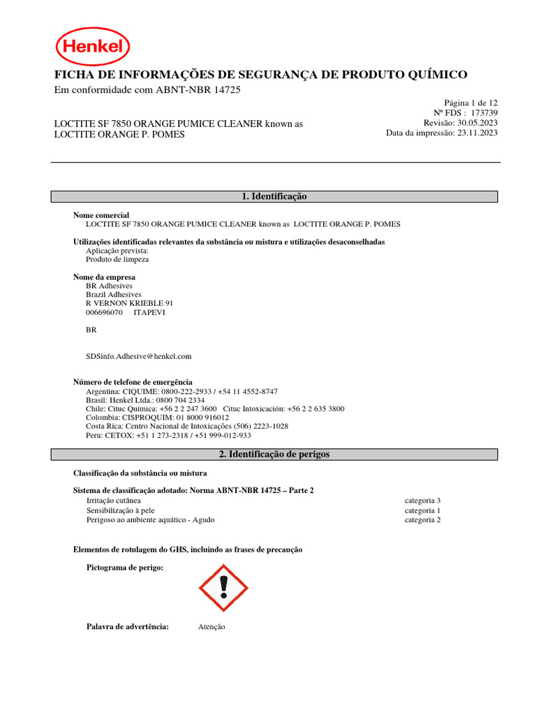 O-04 Loctite SF 7850 Orange Pumice Cleaner | PDF