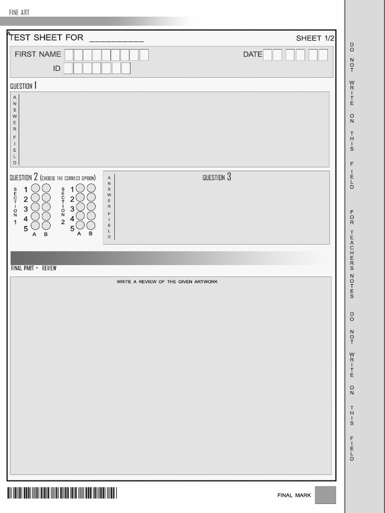 Fine Arts Exam Test Sheet | PDF