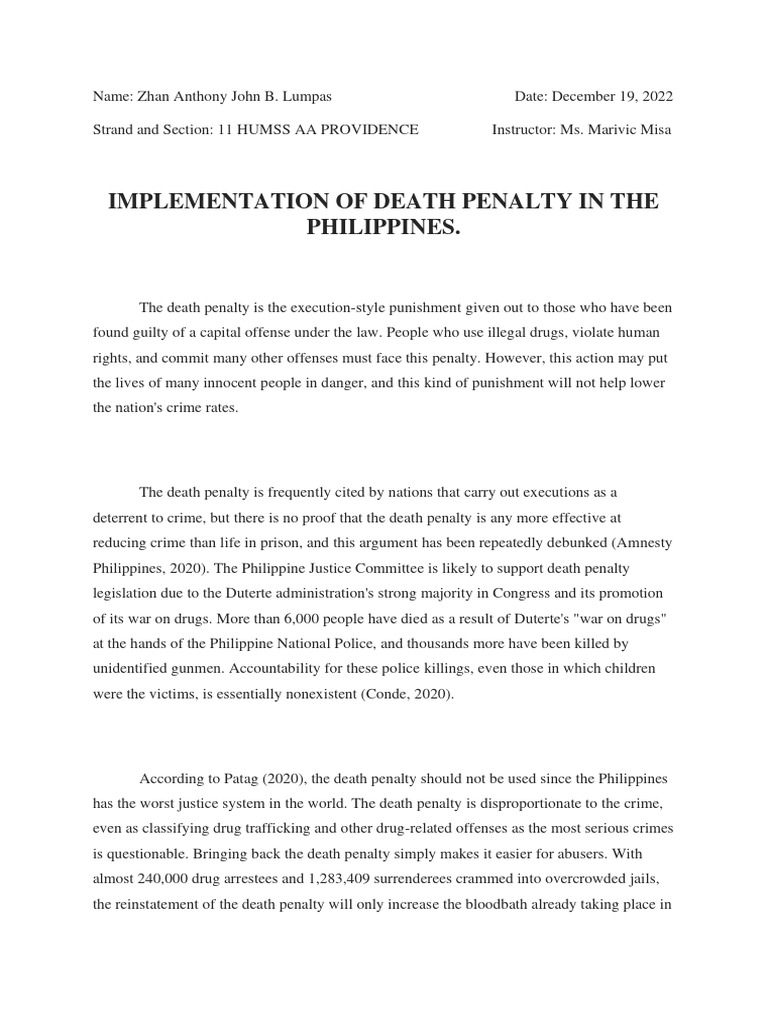 POSITION PAPER: Implementation of Death Penalty in The Philippines ...