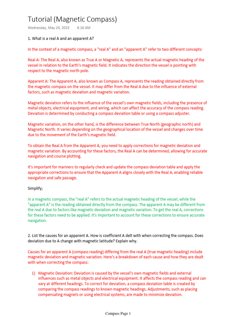 Magnetic Compass Pdf Compass Earth S Magnetic Field