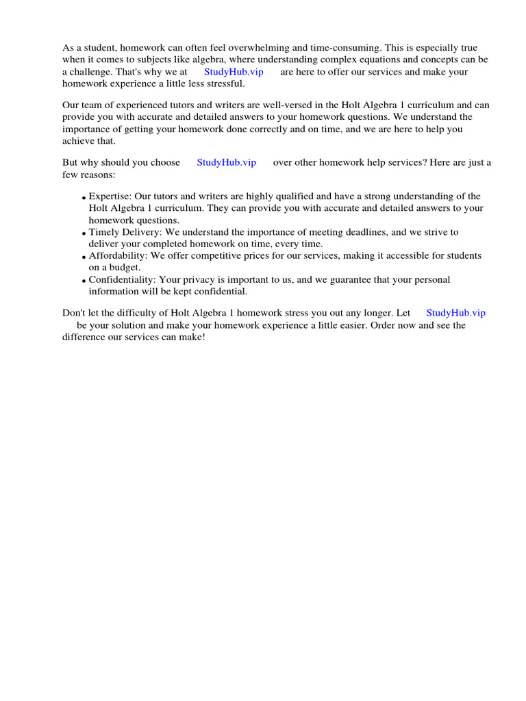 Holt Algebra 1 Homework Practice Workbook Answer Key | PDF | Algebra ...