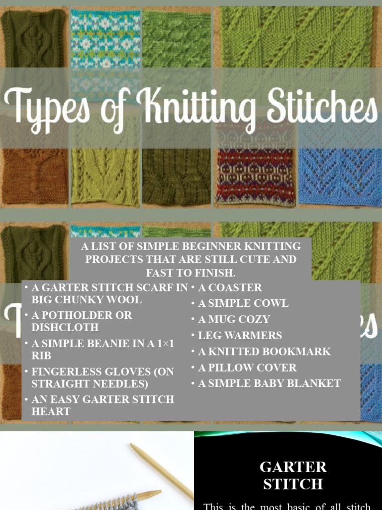 Types of Knitting Stitches | PDF | Knitting | Basic Knitted Fabrics