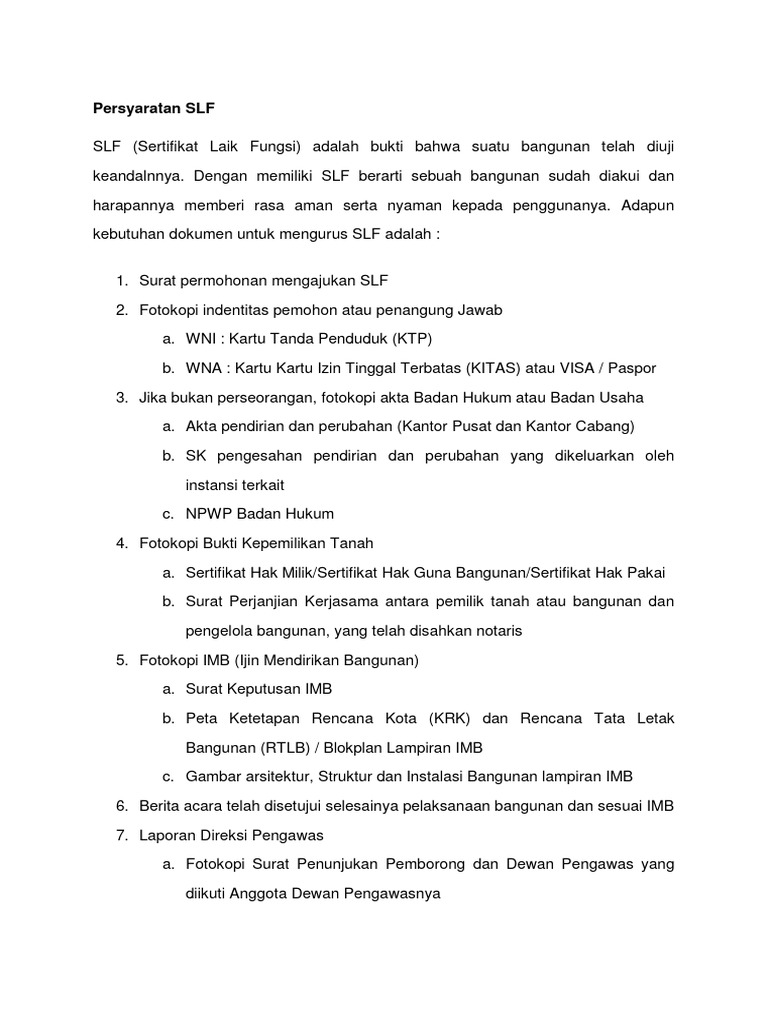 Persyaratan SLF (Umum) | PDF | Teknologi & Rekayasa