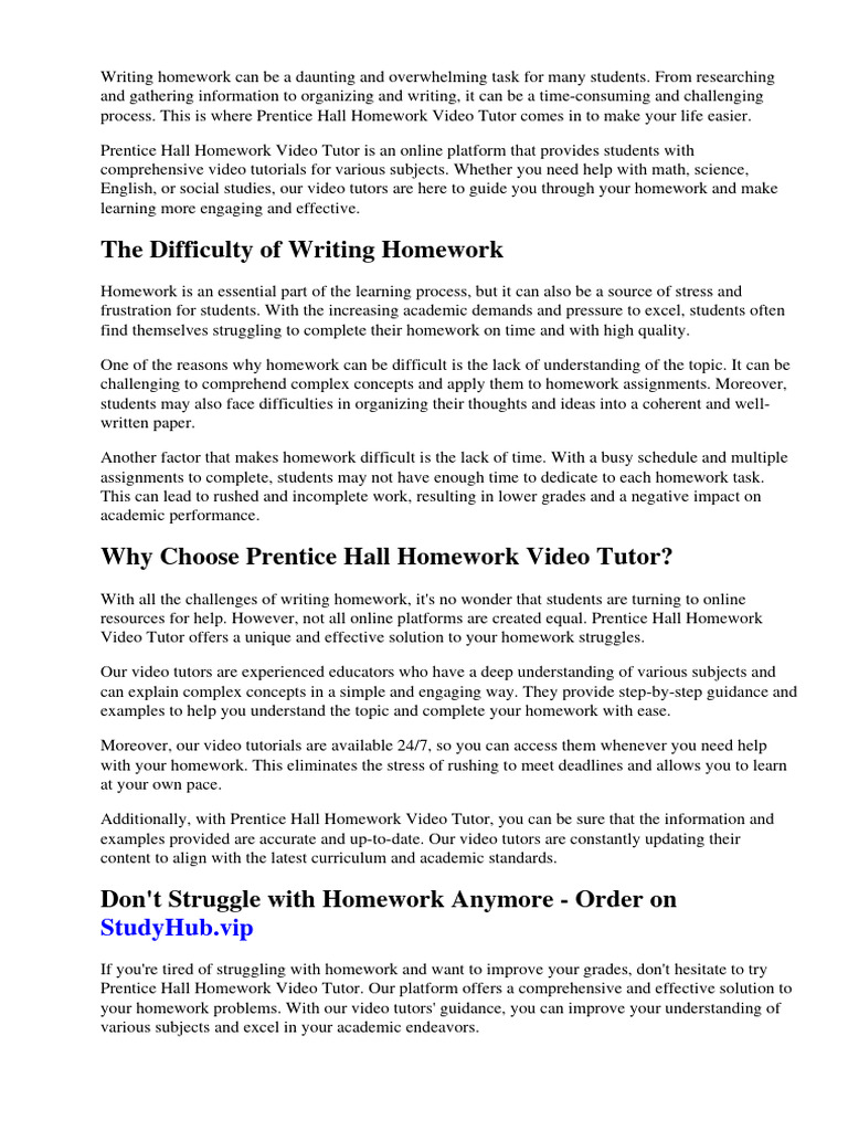Prentice Hall Homework Video Tutor | PDF | Homework | Homeschooling