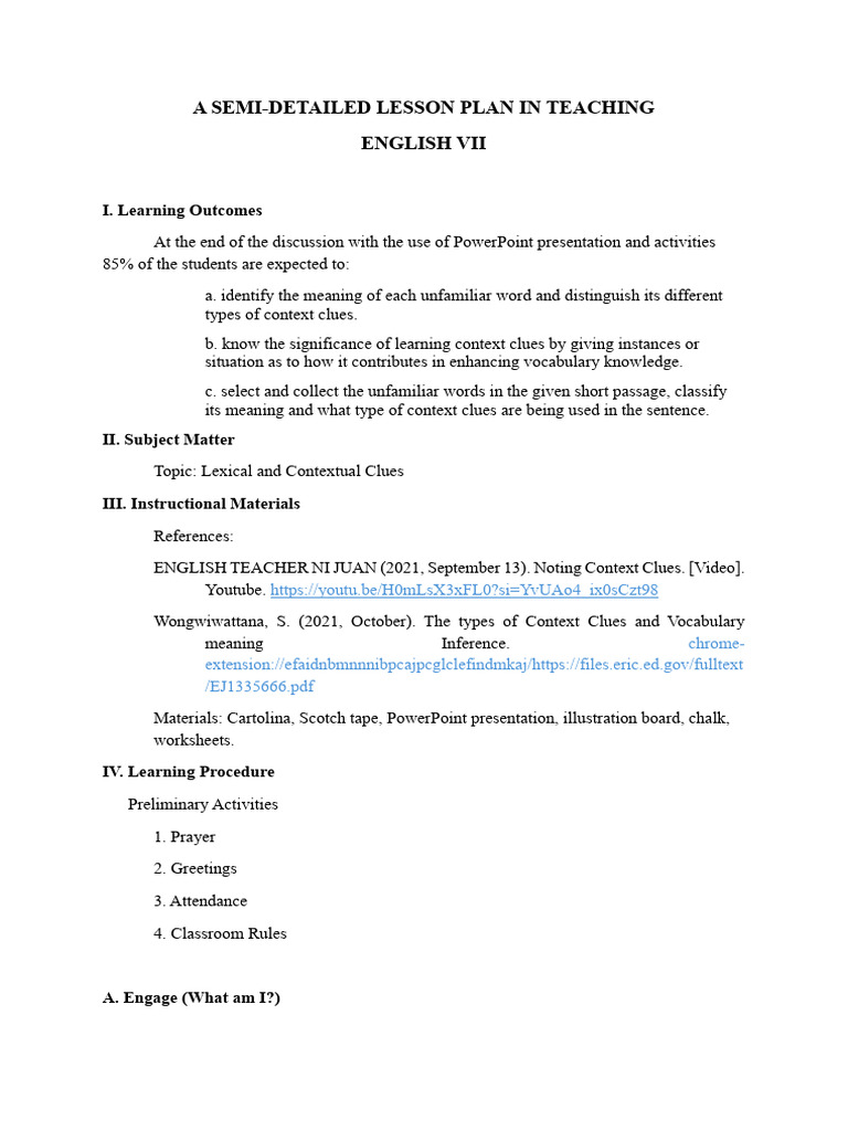 Lexical and Contextual Clues - Olaez | PDF | Vocabulary