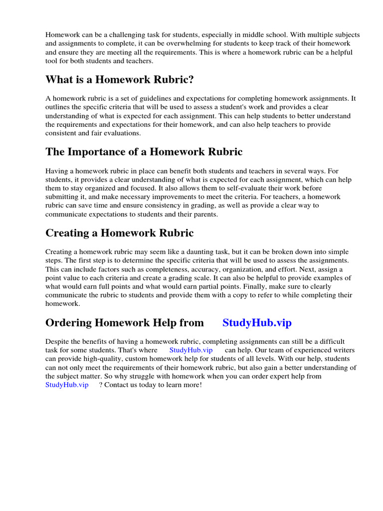 Homework Rubric For Middle School | PDF | Rubric (Academic) | Homework