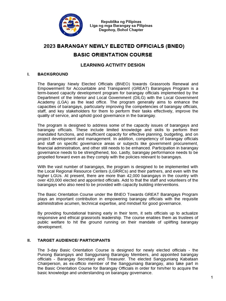 Activity Design BNEO LNB | PDF | Governance | Evaluation