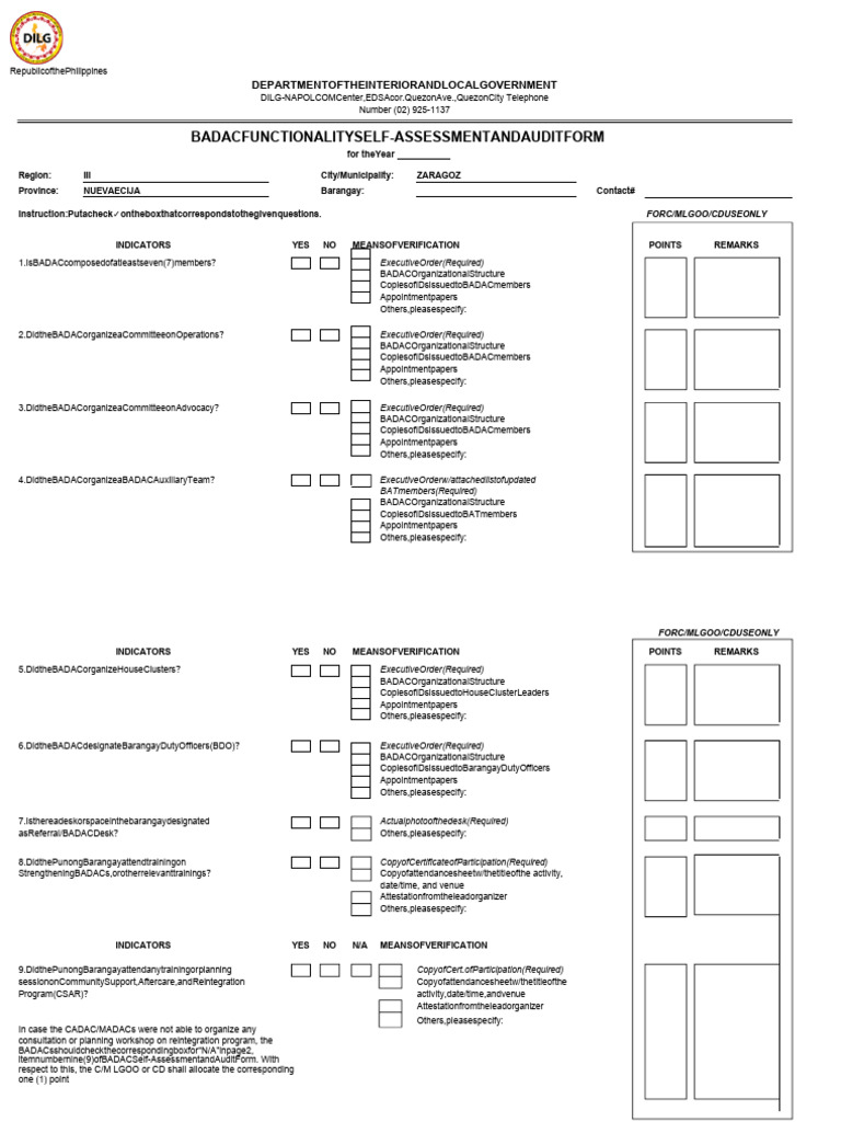 3 Badac Self Assessment and Audit Form PDF Free | Download Free PDF ...