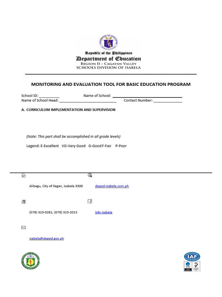 Monitoring Tool Evaluation For Basic Education Program | PDF | Curriculum