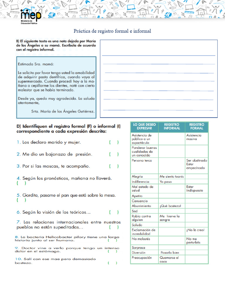 Práctica de Registro Formal e Informal | PDF