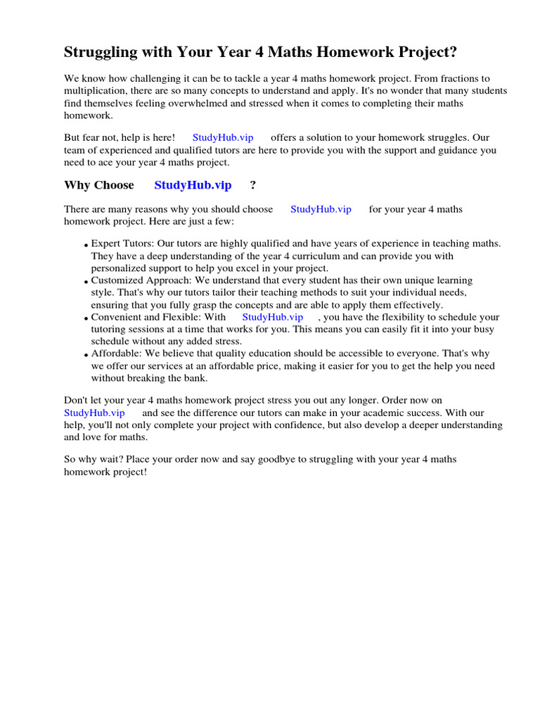 Maths Homework Project Year 4 | PDF | Worksheet | Rubric (Academic)