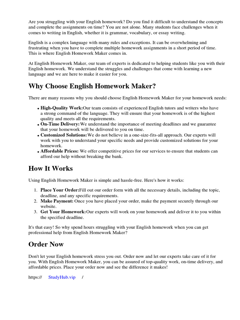 English Homework Maker | PDF | Homework | Facebook
