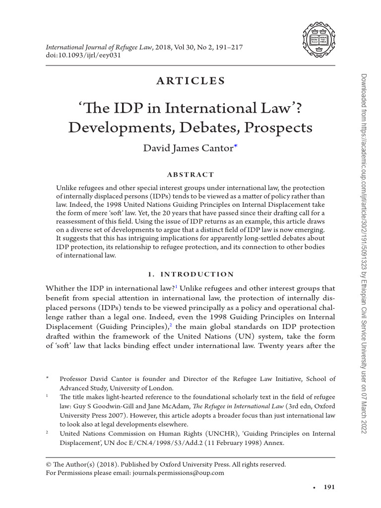 Article 20 The IDP in International Law' Developments, Debates ...