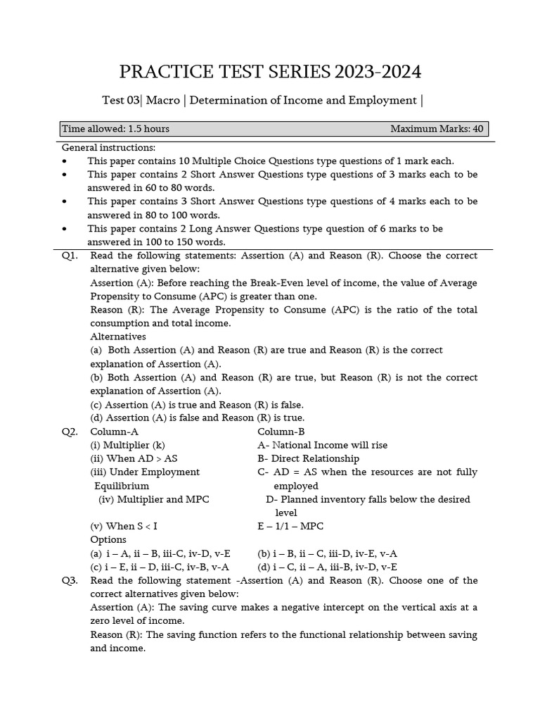 ECO Test-3 Macro | PDF | Economies | Economics