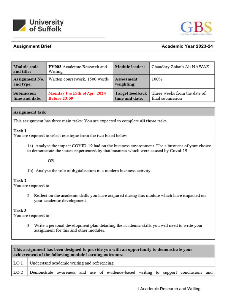 ARWriting Assignment Brief - and Guide | PDF | Libraries | Learning