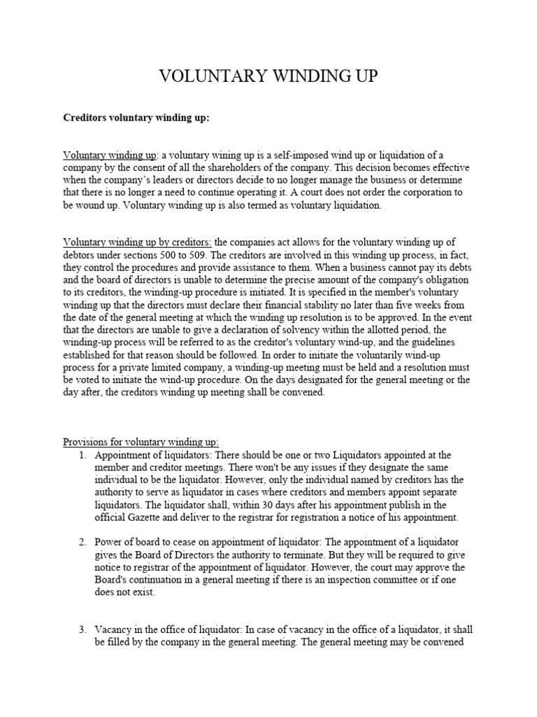 Creditors Voluntary Winding Up Explained | PDF | Liquidation | Private Law