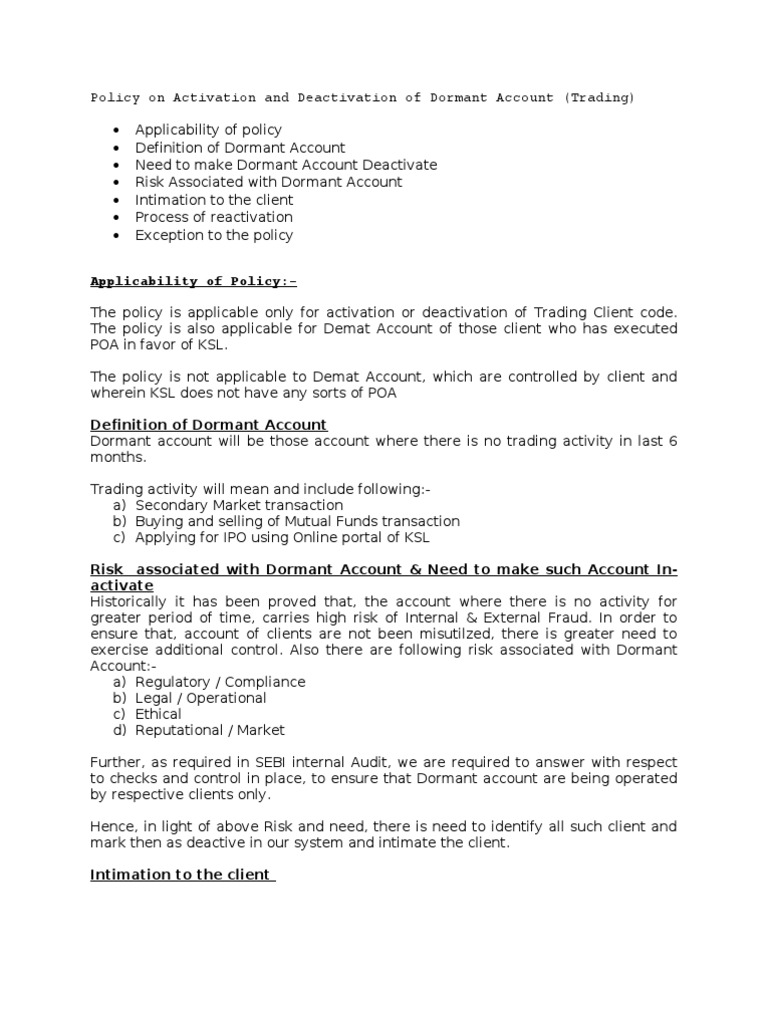 Attach Policy On Activation and Deactivation of Dormant Account Final ...