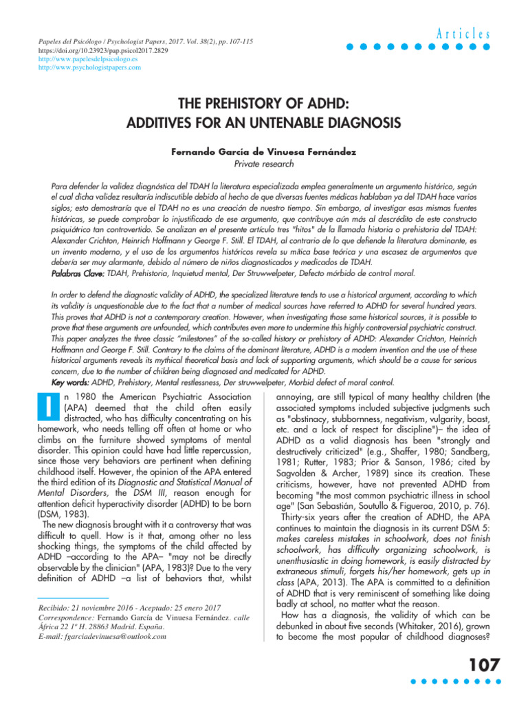 Fernandez, 2017 - Prehistory of ADHD | PDF | Asociación Americana de ...
