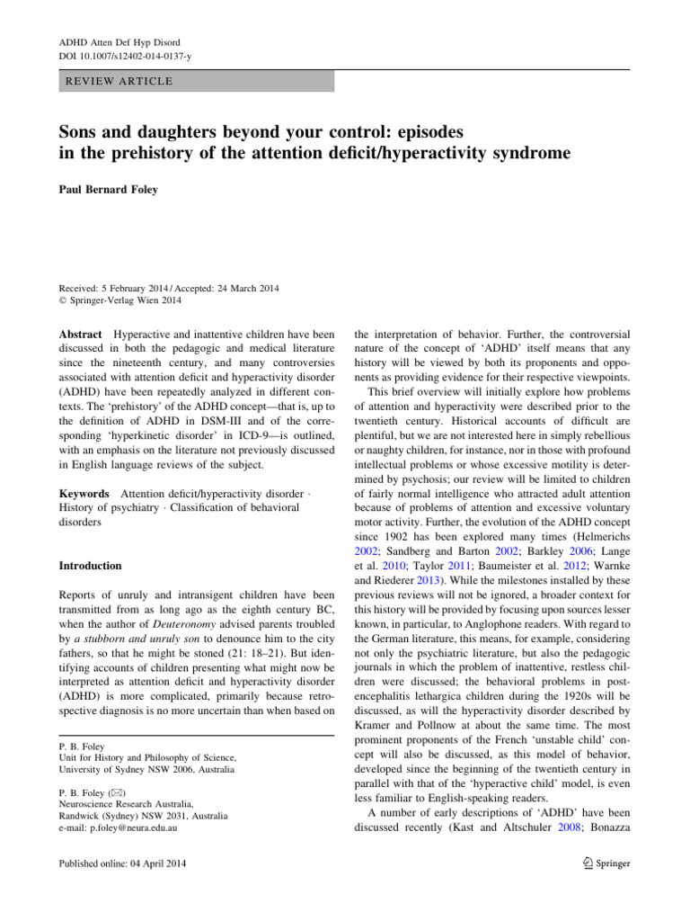 Prehistory of ADHD: Historical Insights | PDF | Attention Deficit ...