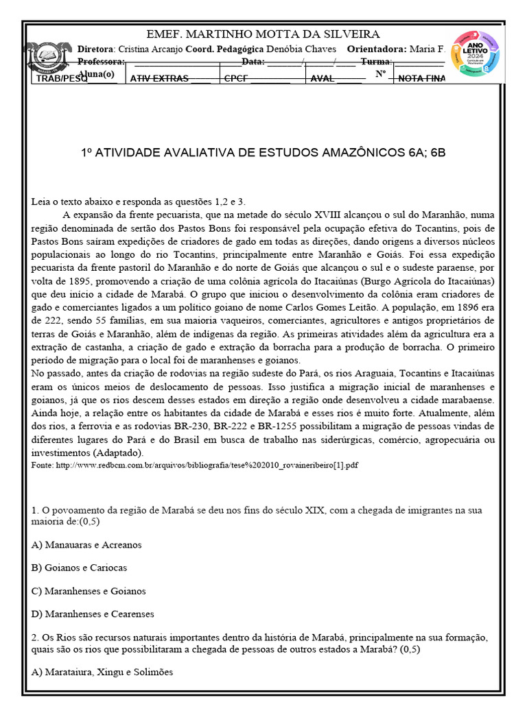 Prova Emz 6A 6B | PDF | Turismo